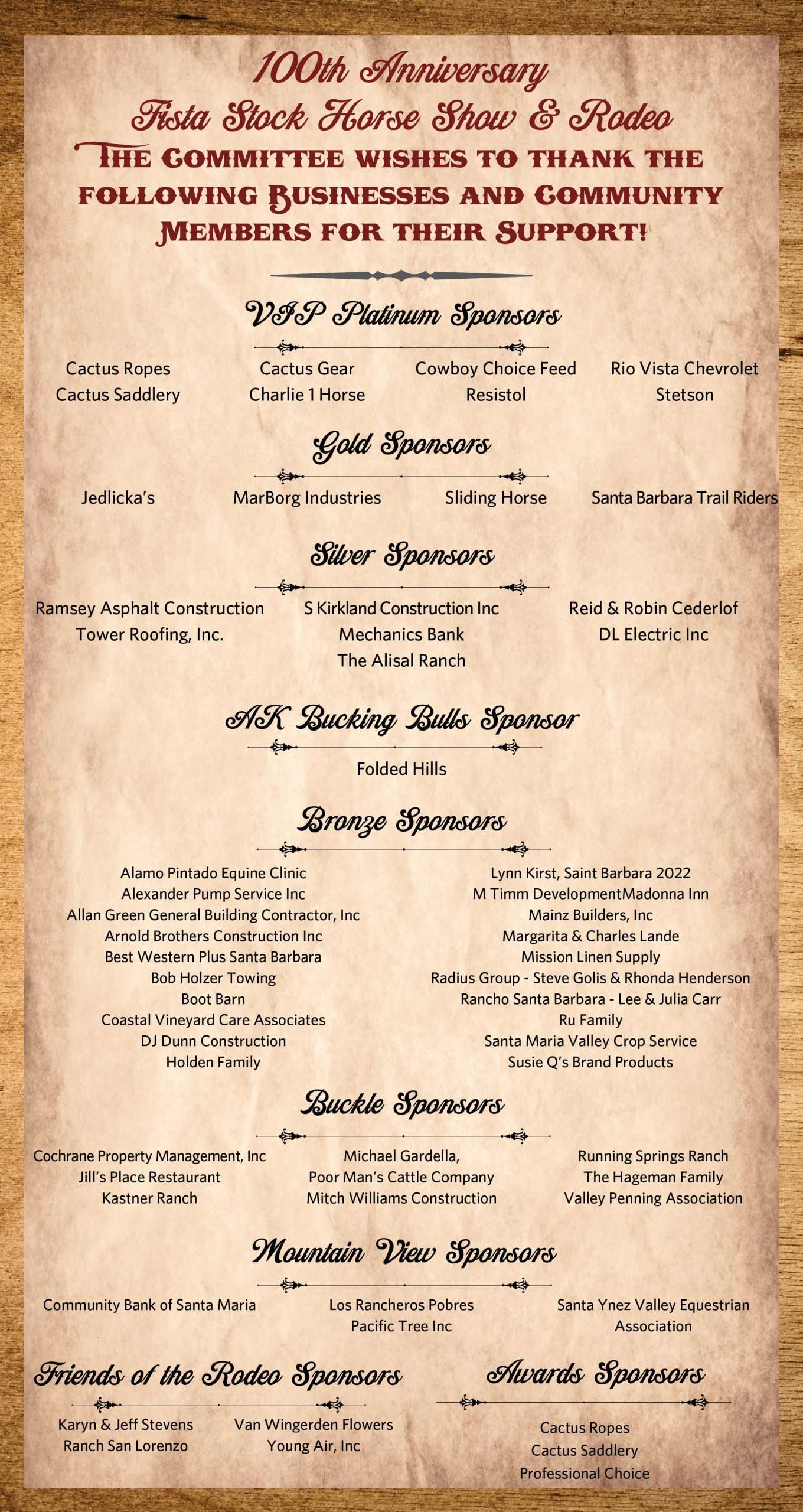 Sponsors | Fiesta Stock Horse Show & Rodeo